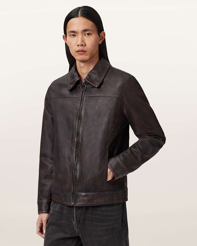 Alkan Zip Up Two Tone Leather Jacket OXBLOOD RED | ALLSAINTS